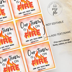 Printable Our Team is on Fire Tag, Personalized Cheer Team Gift Tag ...