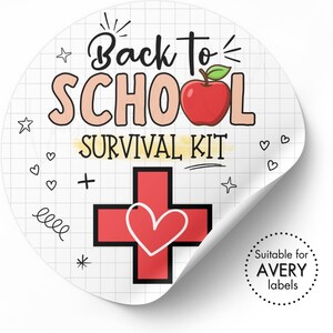 Printable Back to School Survival Kit Round Label/tag, Back to School ...