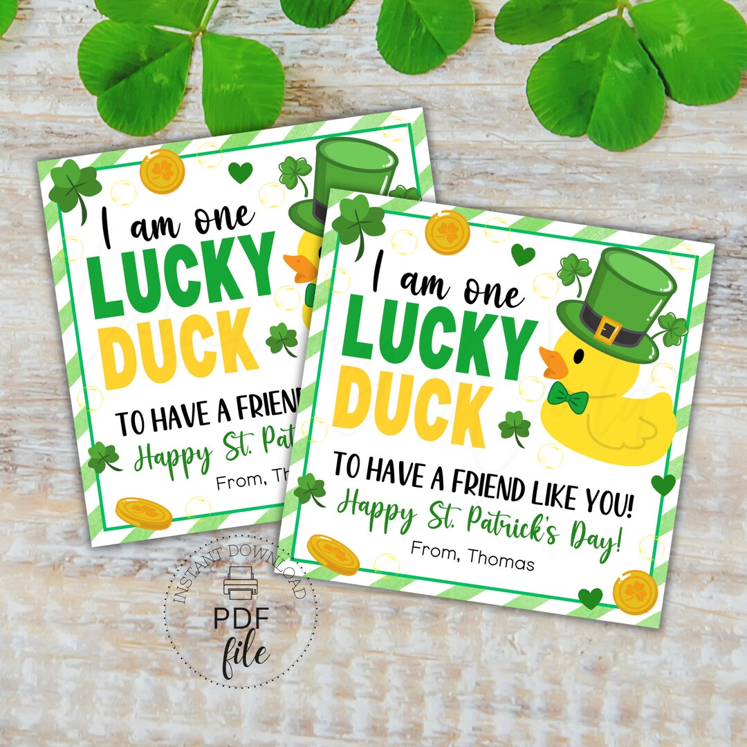 Printable St Patrick's Day Lucky Duck Tags Personalized One Lucky Duck ...