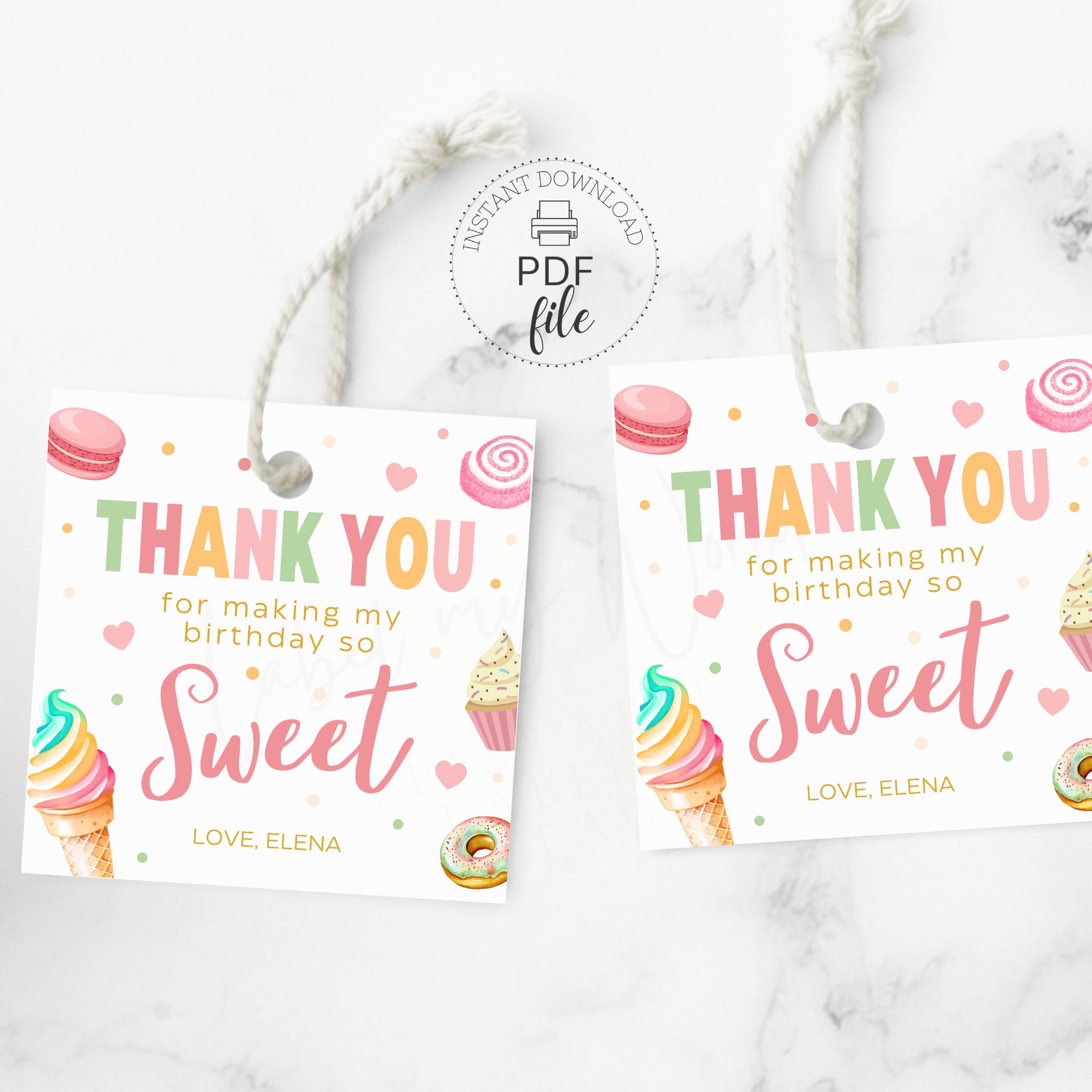 Printable Thank You Birthday Party Favor Tag Personalized Thanks for ...