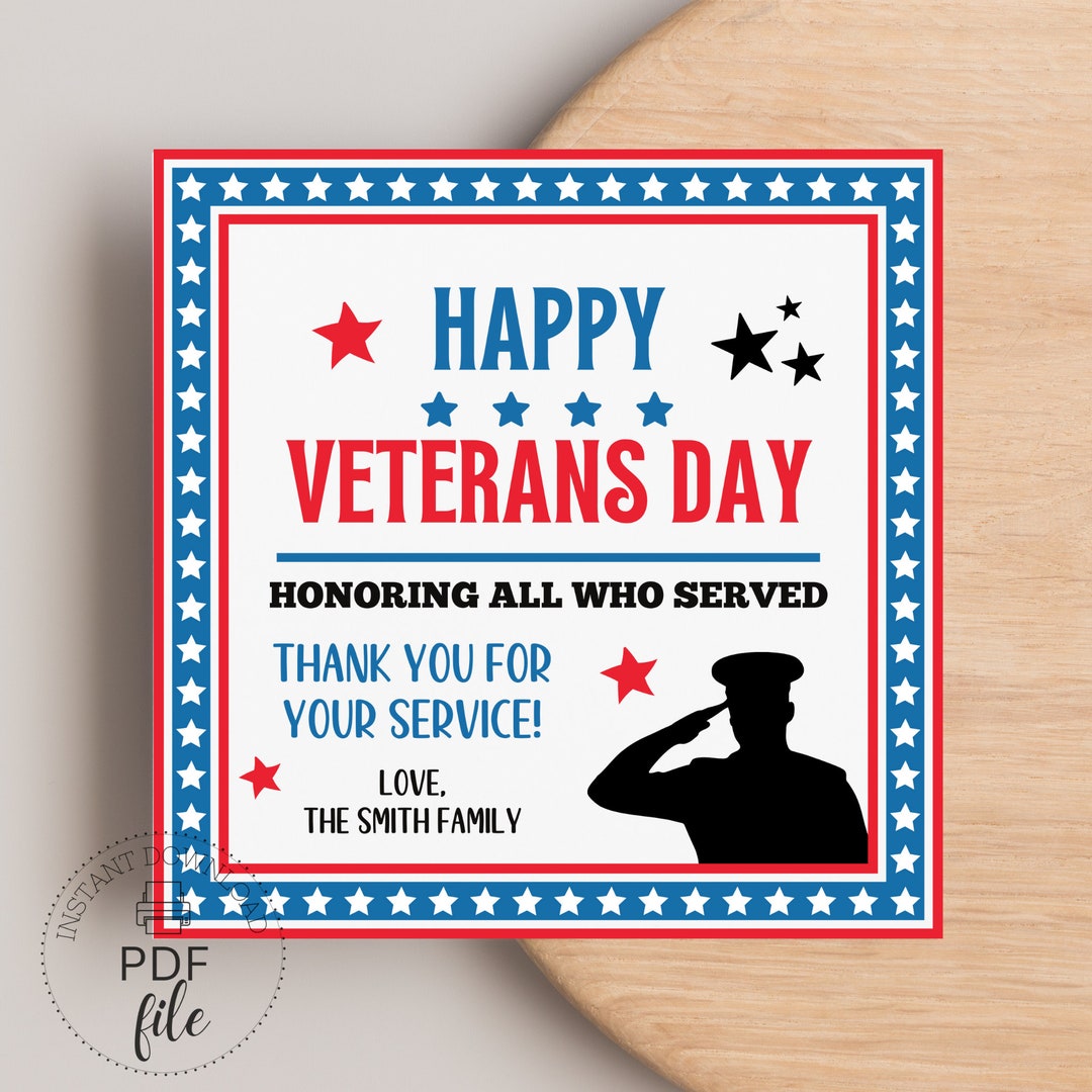 Printable Happy Veterans Day Thank You for Your Service Gift Tag (PDF ...