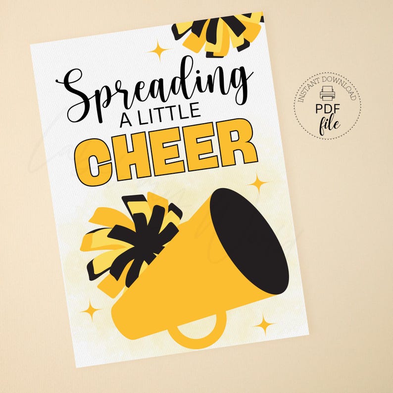 Printable Yellow & Black Spreading a Little Cheer Tags, Cheerleading ...