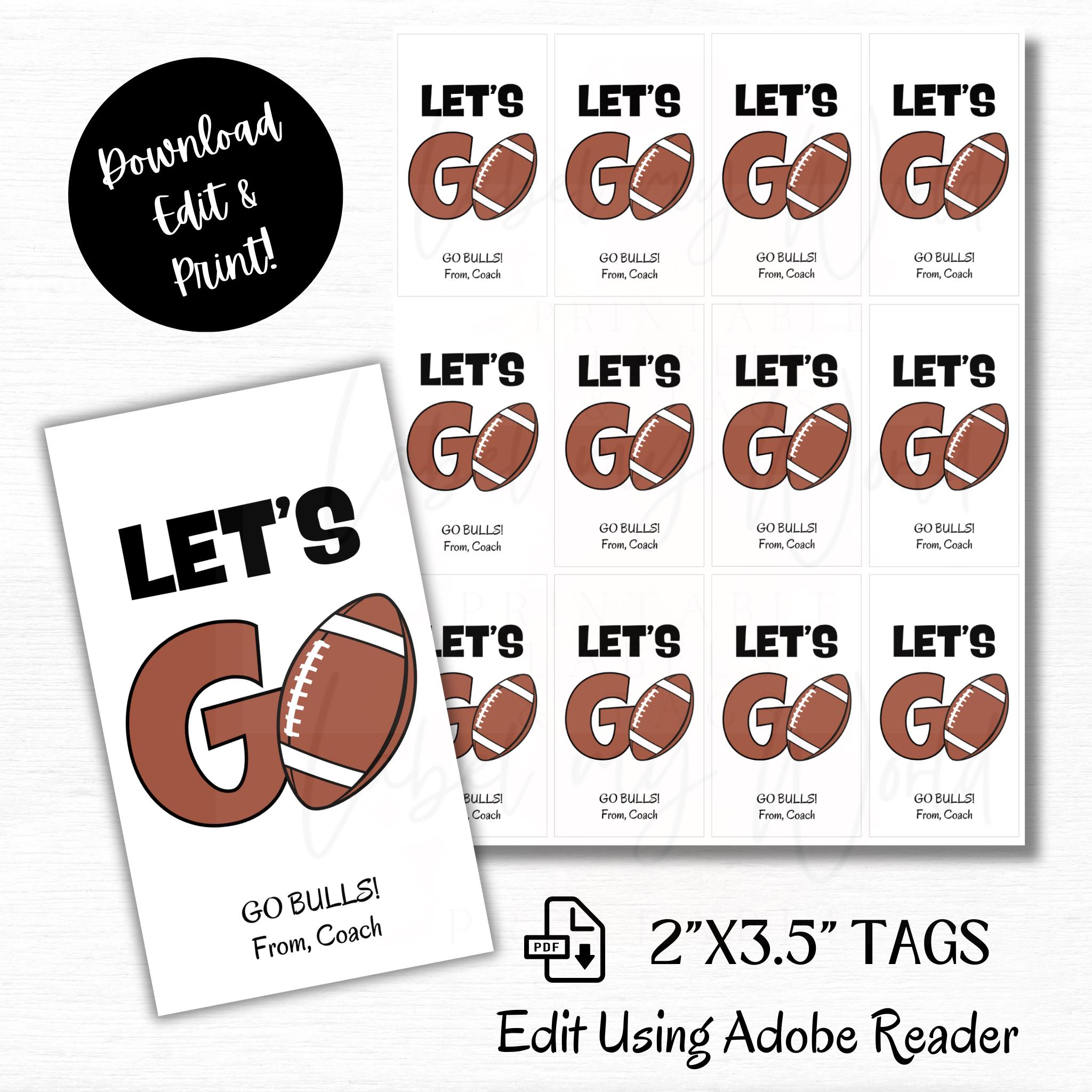 Football Team Let's Go Tag, Printable American Football Good Luck Game ...