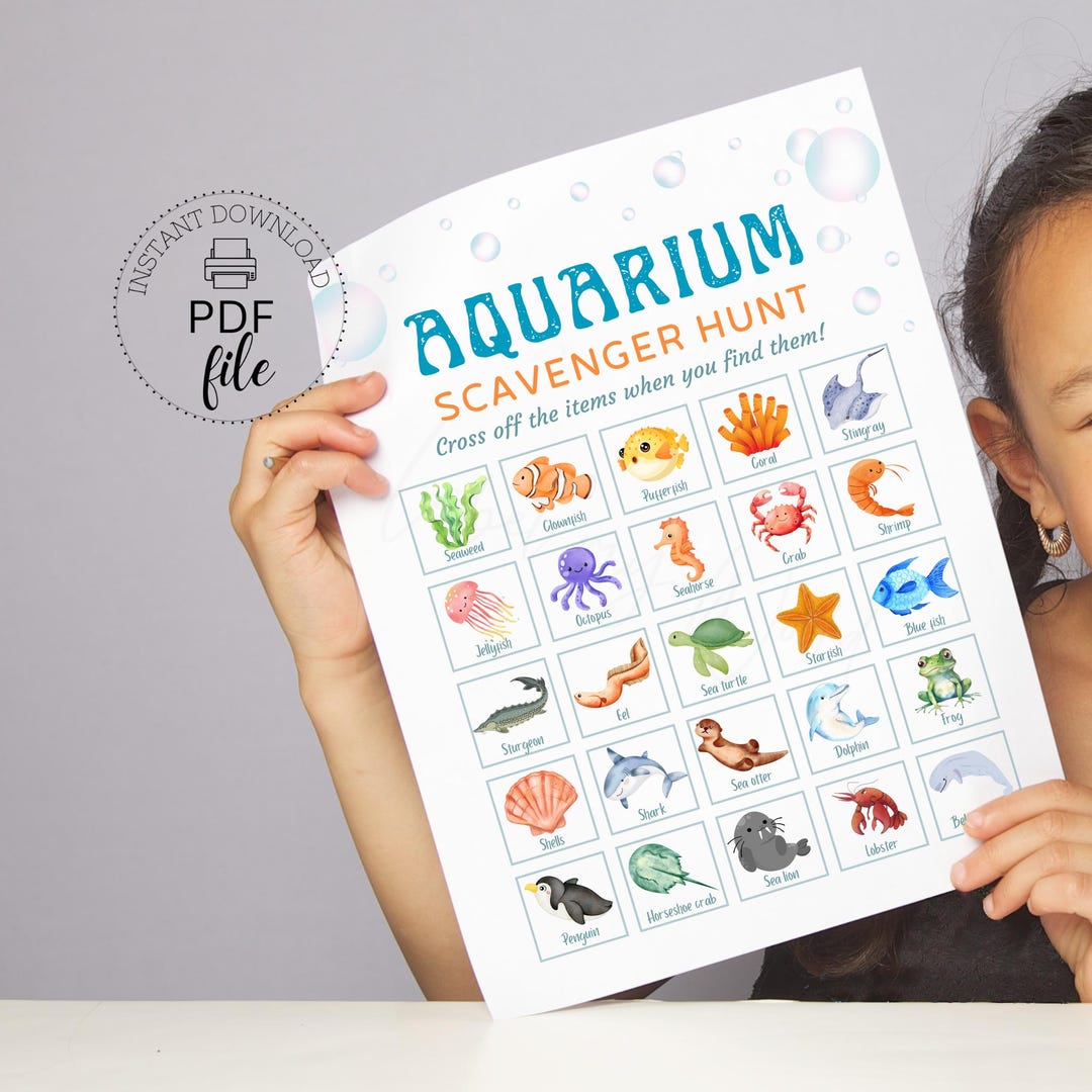 Printable Aquarium Scavenger Hunt, Aquarium Field Trip Treasure Hunt ...