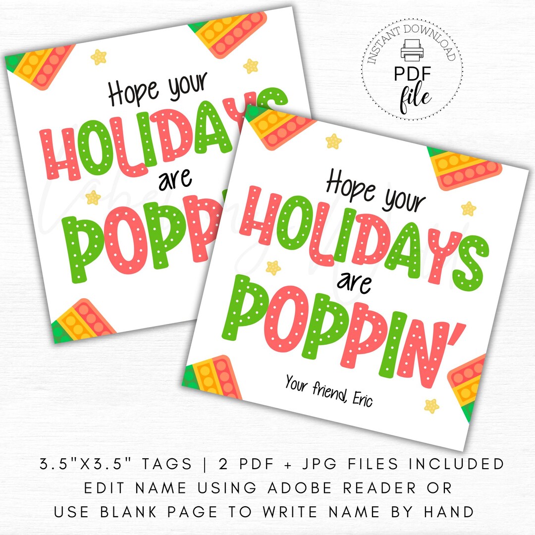 Printable Christmas Party Favor Tag, Hope Your Holidays Are Poppin' Tag ...