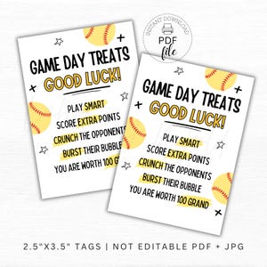 Printable Softball Candy Treat Bag Tag, Good Luck Softball Gift Tags ...