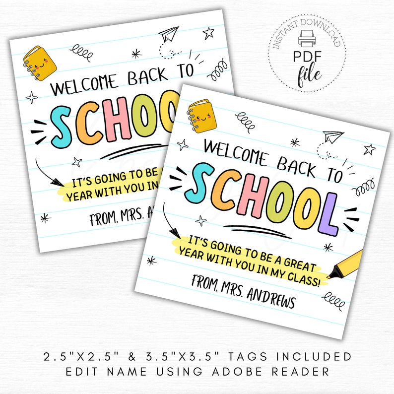 Printable Welcome Back to School Gift Tag, Personalized Teacher ...