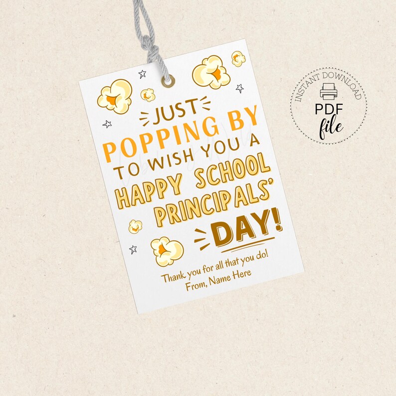 Printable School Principal Gift Tag, Personalized Just Popping by to ...