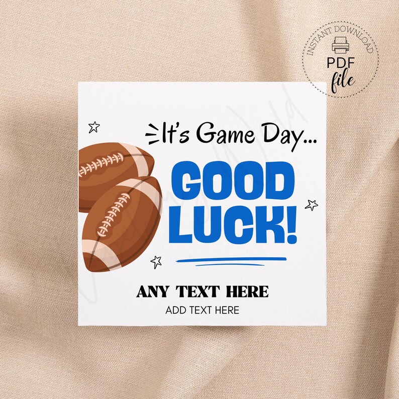 Printable Football Good Luck Tags, Personalized Game Day 3.5x3.5 Gift ...
