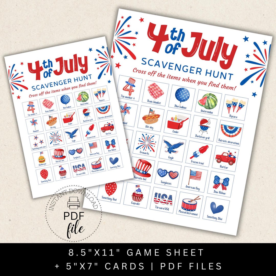Printable 4th of July Scavenger Hunt, Fourth of July Party Treasure ...