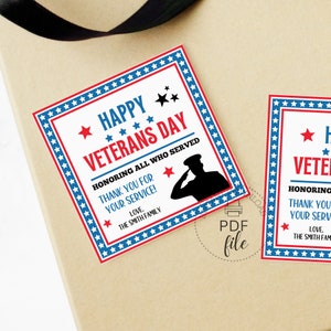 Happy Veterans Day Gift Tags | Printable Thank You for Your Service Tag ...