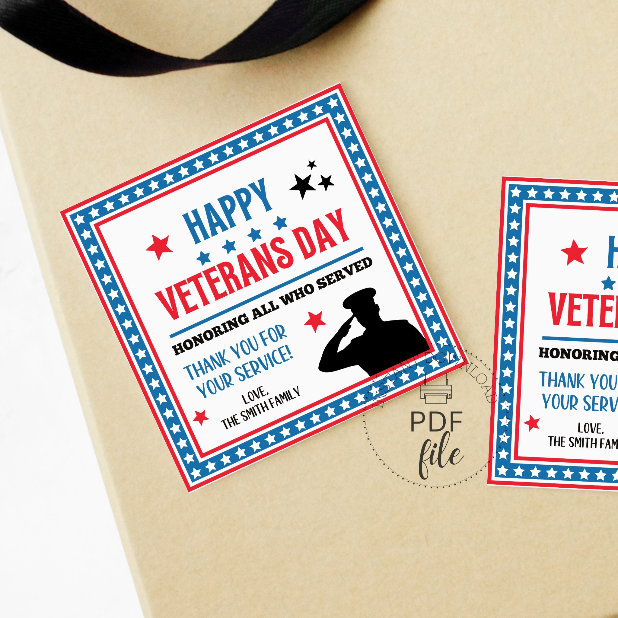 Happy Veterans Day Gift Tags Printable Thank You for Your - Etsy