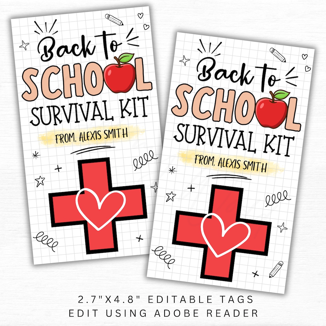 Printable Back to School Survival Kit Tag, Personalized Teacher/student ...