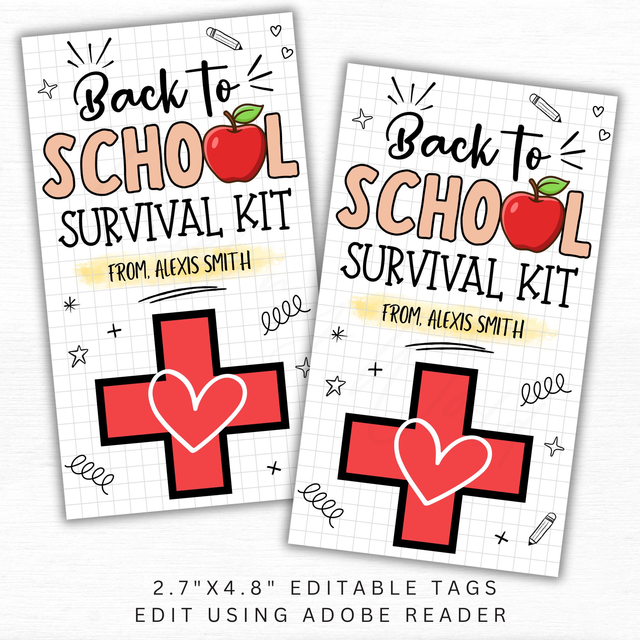 Printable Back to School Survival Kit Tag, Personalized Teacher/student ...