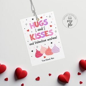Printable Hugs and Kisses & Valentine Wishes Gift Tags, Personalized ...