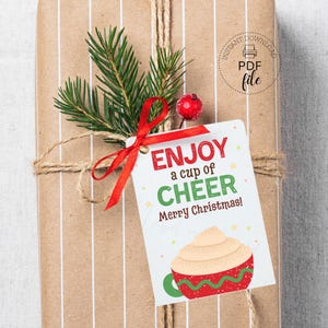 Printable Enjoy a Cup of Cheer Tags, Christmas Hot Cocoa Mug Favor Tag ...