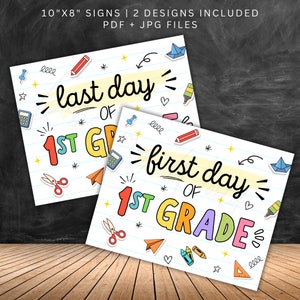 Printable 10"x8" First & Last Day of 1st Grade Signs | First Grade Back ...