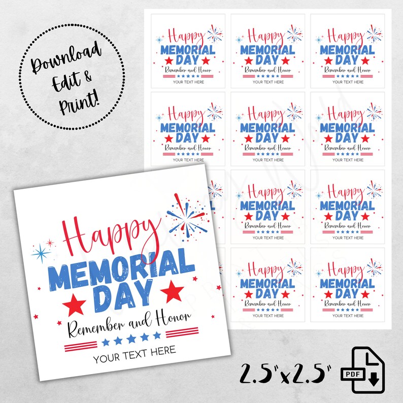 Happy Memorial Day Printable Tag Military Appreciation Favor Tag ...