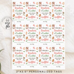 Christmas Teacher Cookies & Coffee Treat Tags, Holiday Teacher ...