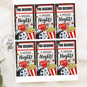 Printable Movie Appreciation Tag, You Deserve a Movie Night Gift Tag ...