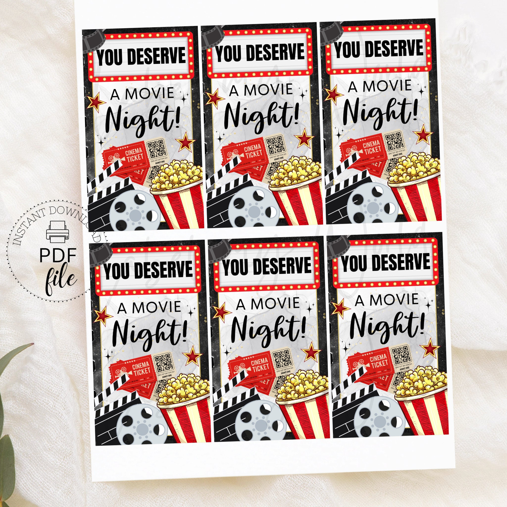 Printable Movie Appreciation Tag, You Deserve a Movie Night Gift Tag ...