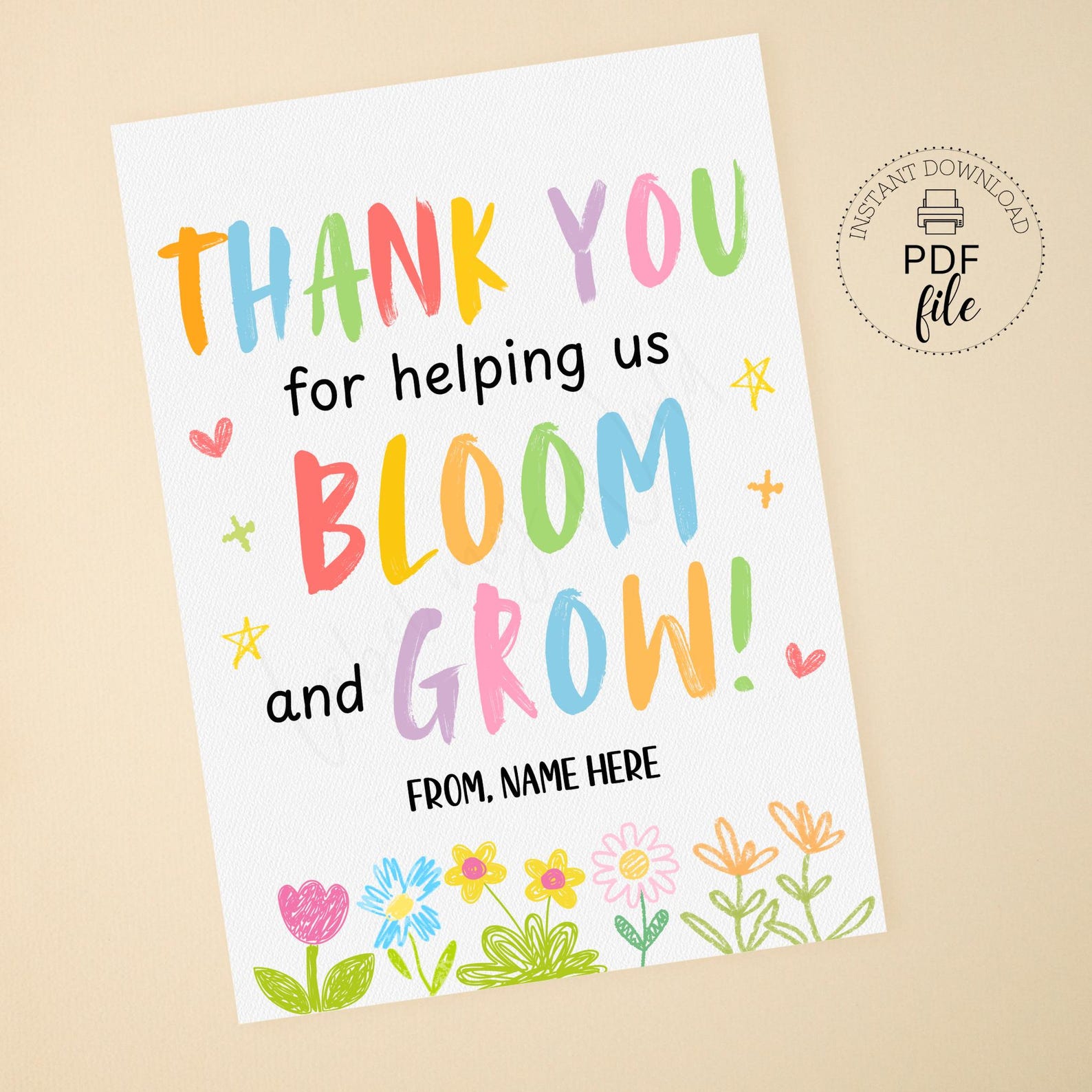 Thank You for Helping Us Bloom and Grow Printable Gift Tag, Flower ...