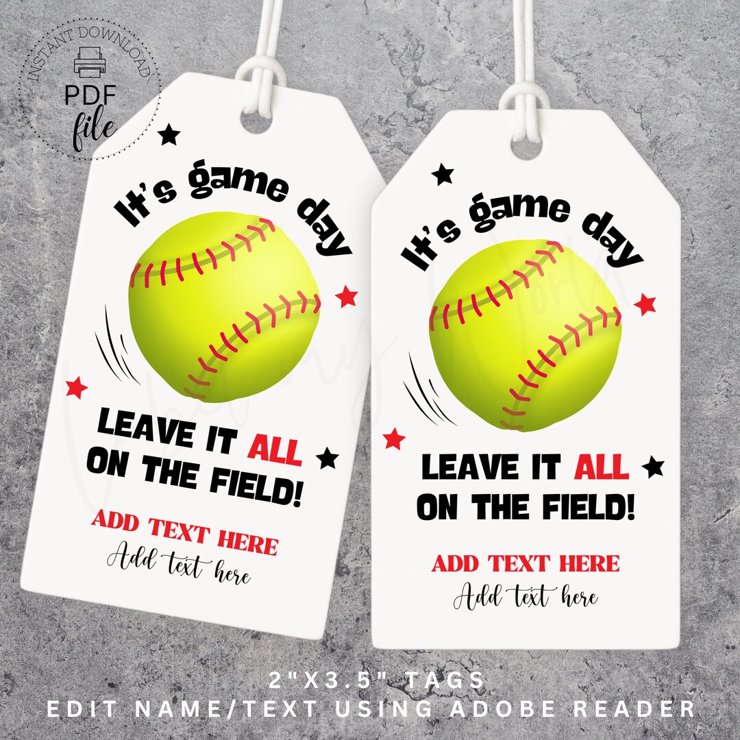 Printable Softball It's Game Day Gift Tags Personalized Softball Team ...