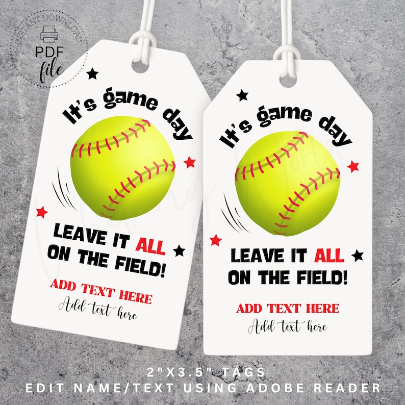 Printable Softball It's Game Day Gift Tags Personalized Softball Team ...