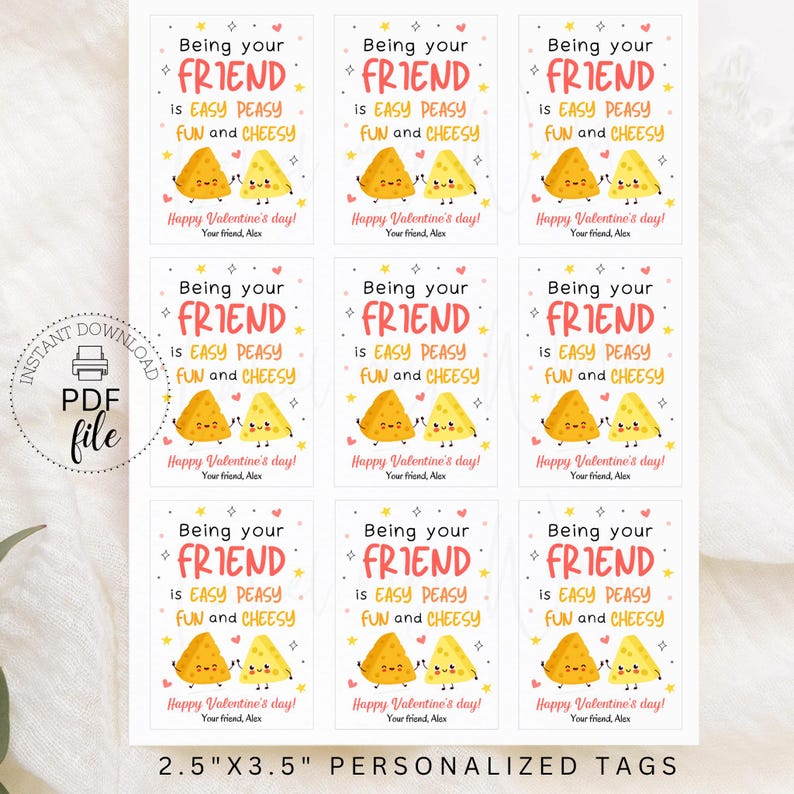 Printable Cheese Valentine Gift Tag, Personalized Being Your Friend is ...