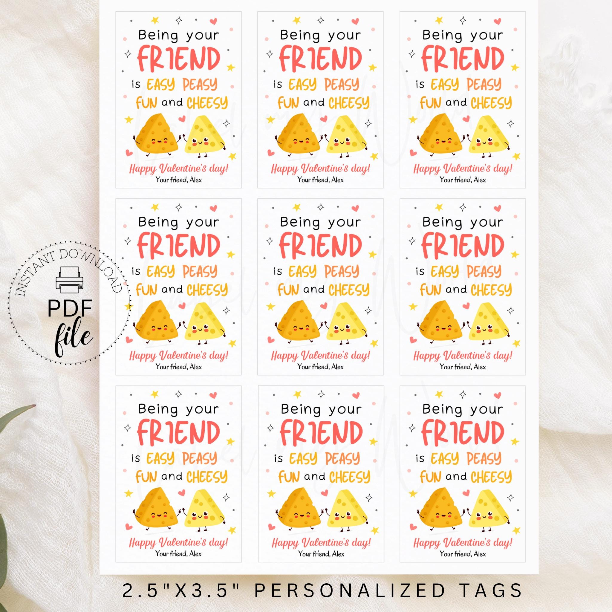 Printable Cheese Valentine Gift Tag, Personalized Being Your Friend is ...