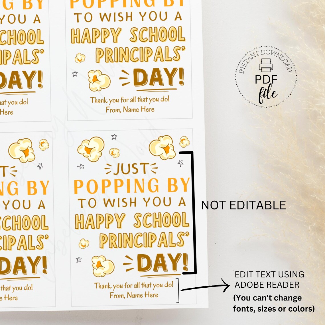 Printable School Principal Gift Tag, Personalized Just Popping by to ...