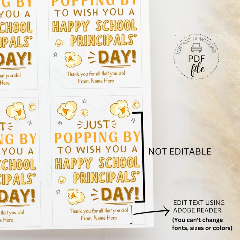 Printable School Principal Gift Tag, Personalized Just Popping by to ...