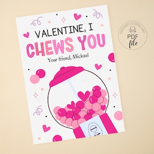 Printable Pink Gumball Machine Gift Tag, Valentine I Chews You ...