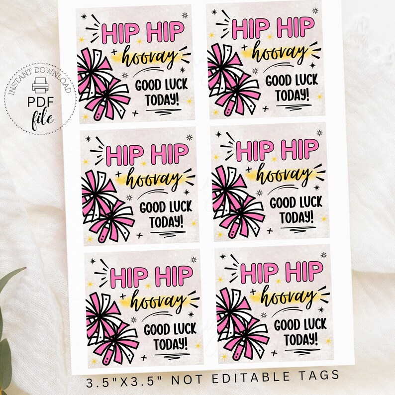 Printable Hip Hip Hooray Good Luck Today Tags, Game/competition Gift ...