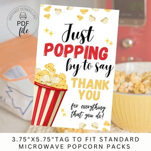Printable Just Popping by to Say Thank You Popcorn Bag Tag | Thanks for ...