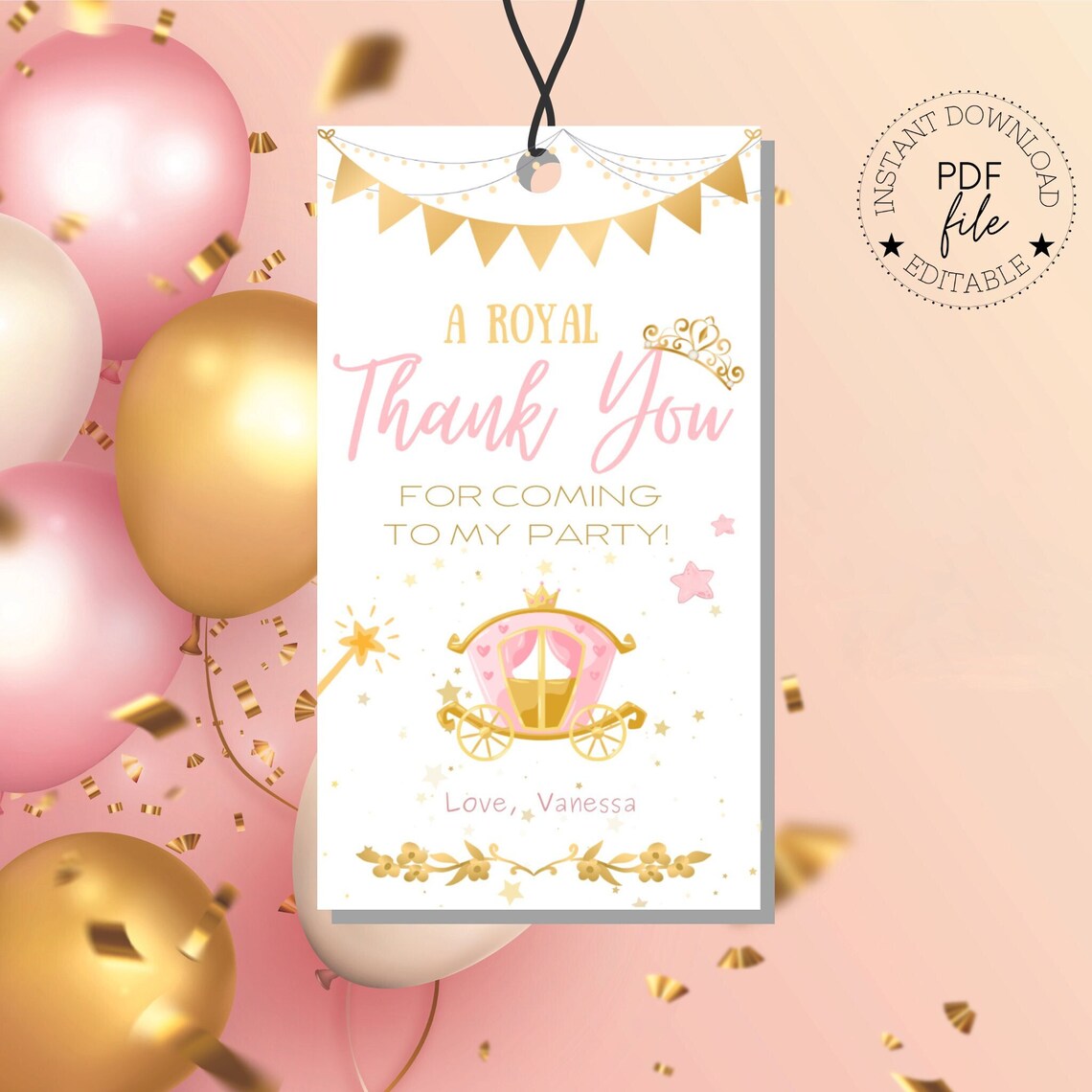 A Royal Thank You for Coming to My Party Editable Tag Printable ...