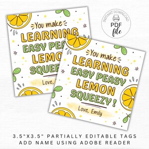 Printable Lemon Gift Tag, You Make Learning Easy Peasy Lemon Squeezy ...