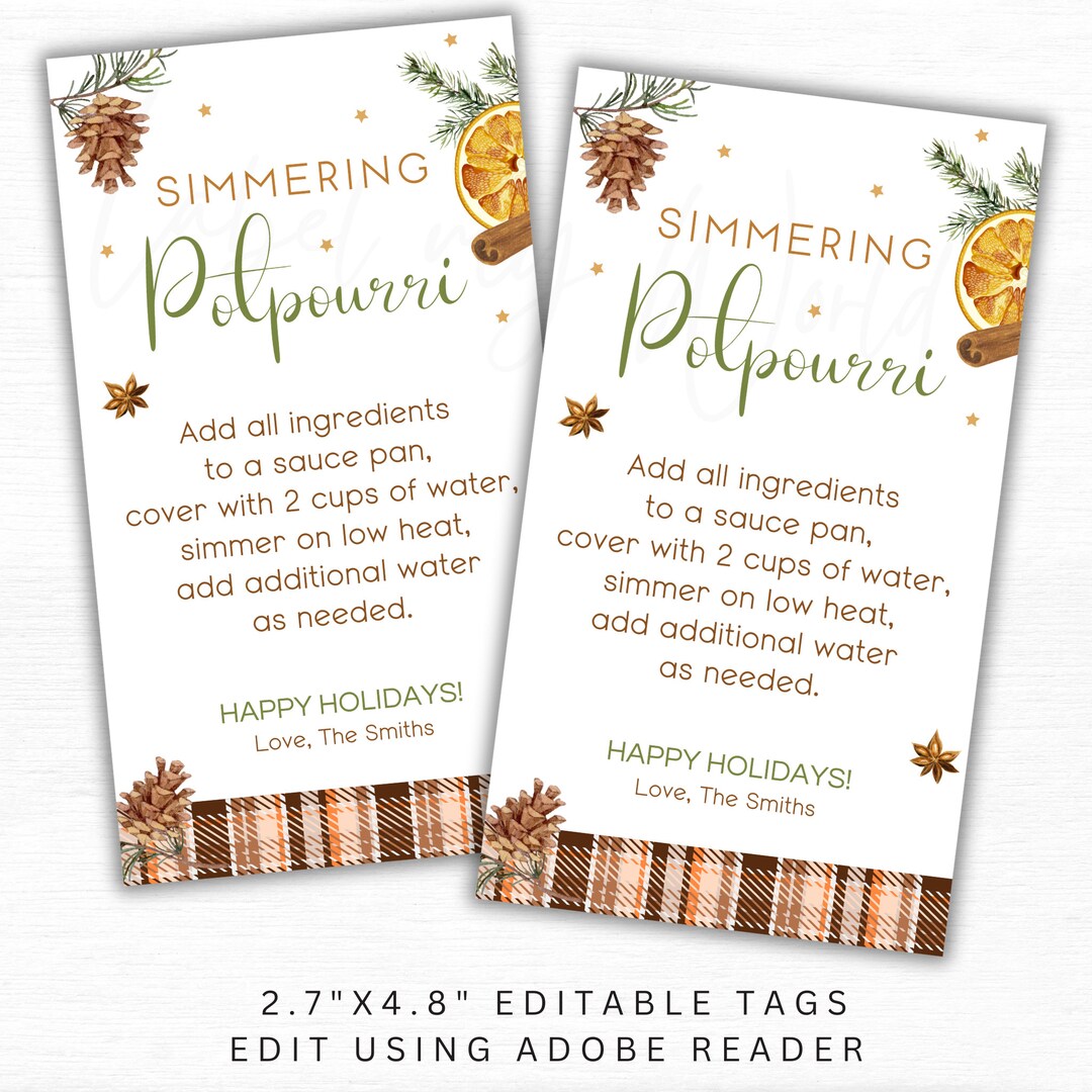 Printable Simmering Potpourri Gift Tags, Personalized Holiday Stovetop ...