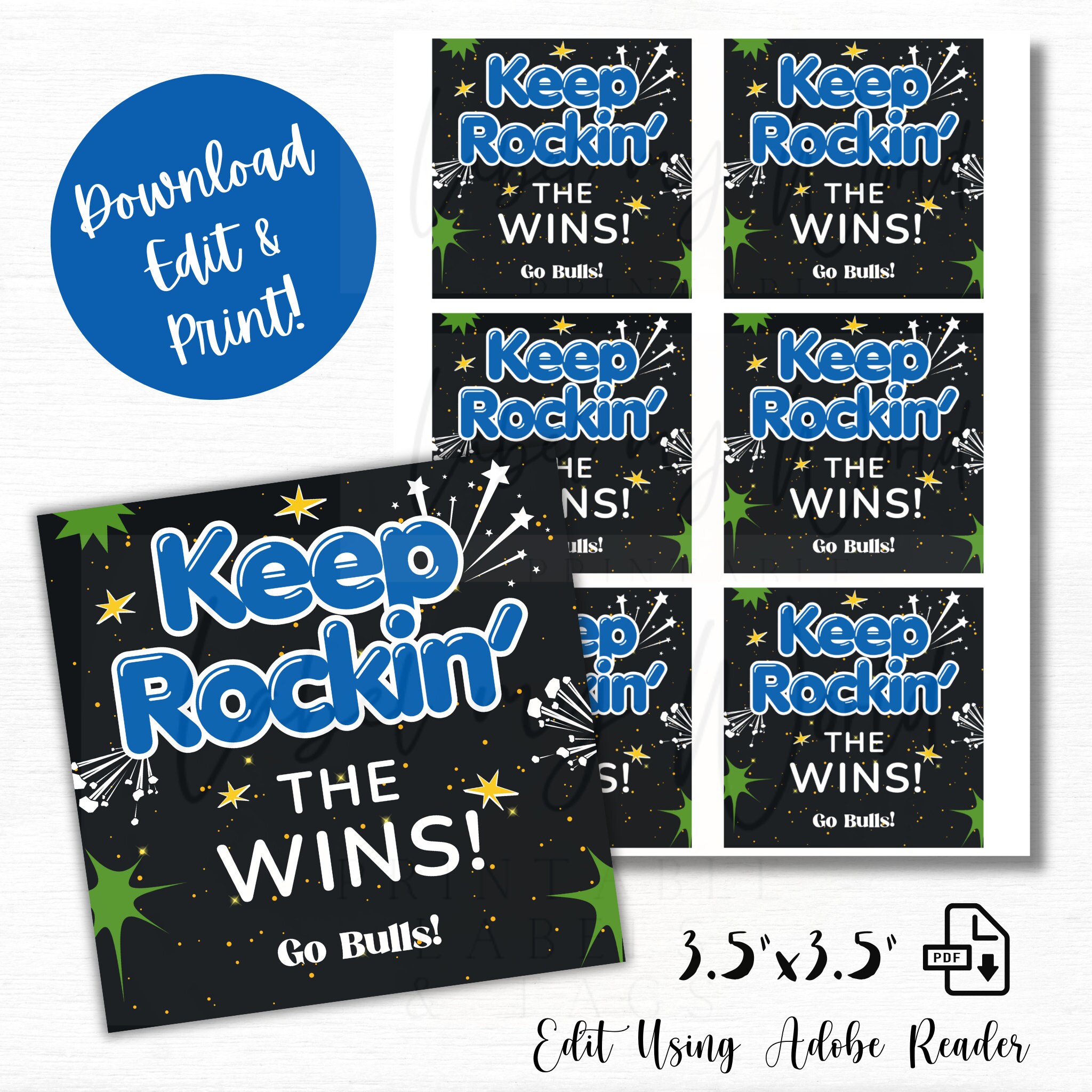 Printable Keep Rocking the Wins Tag, Personalized Game Day Good Luck ...