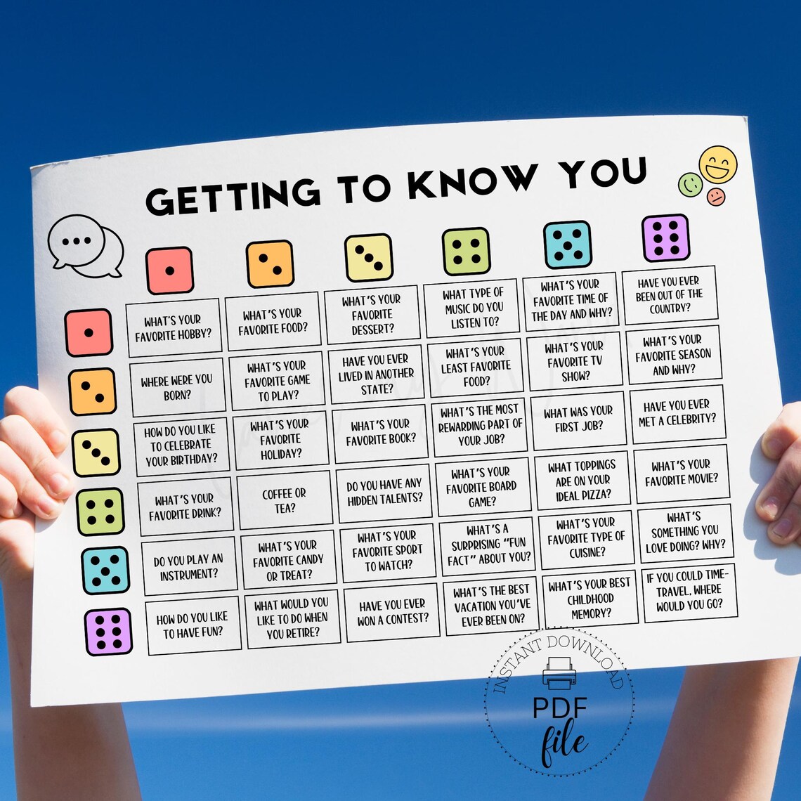 Getting to Know You Icebreaker Dice Game, Roll and Tell Game Template ...