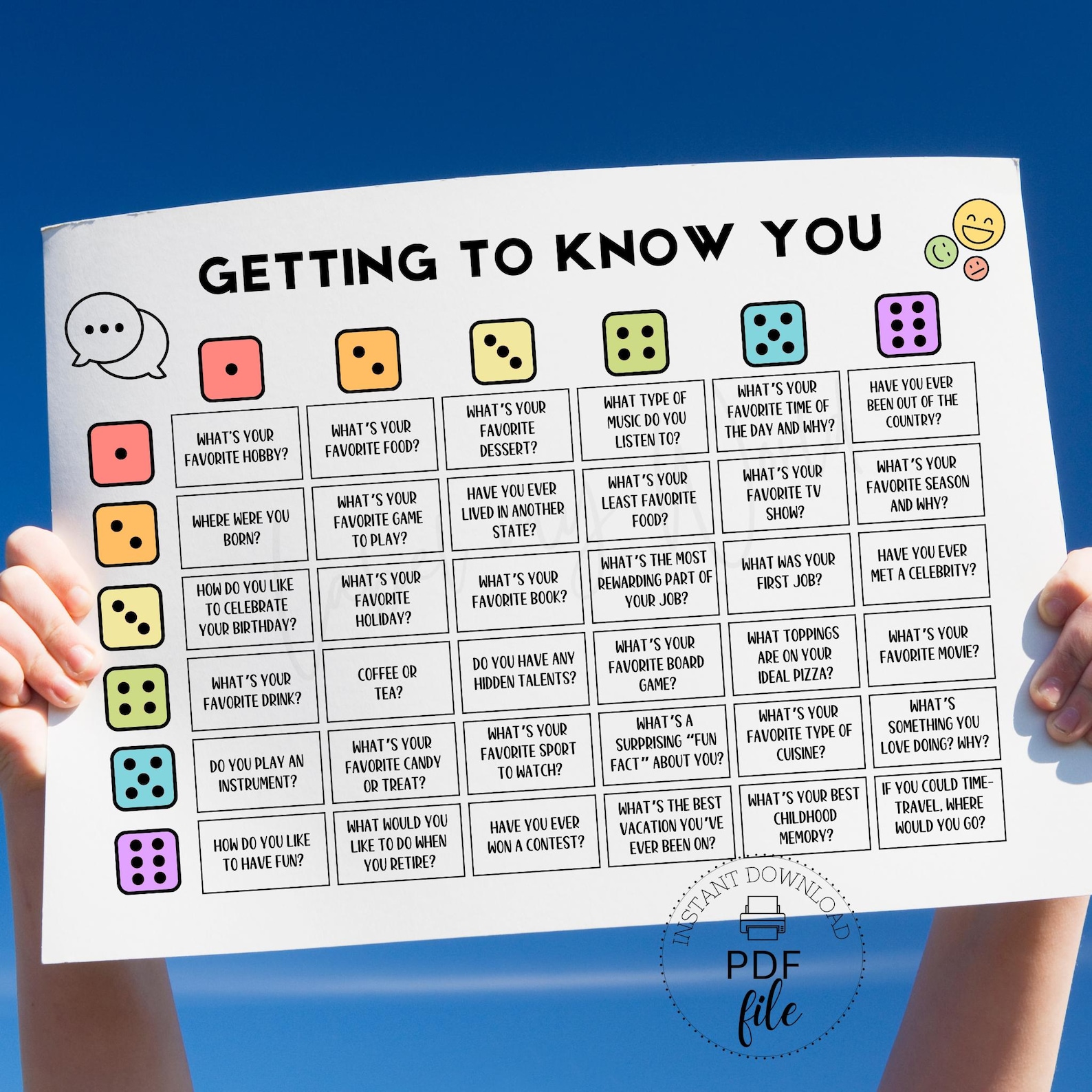 Getting to Know You Icebreaker Dice Game, Roll and Tell Game Template ...