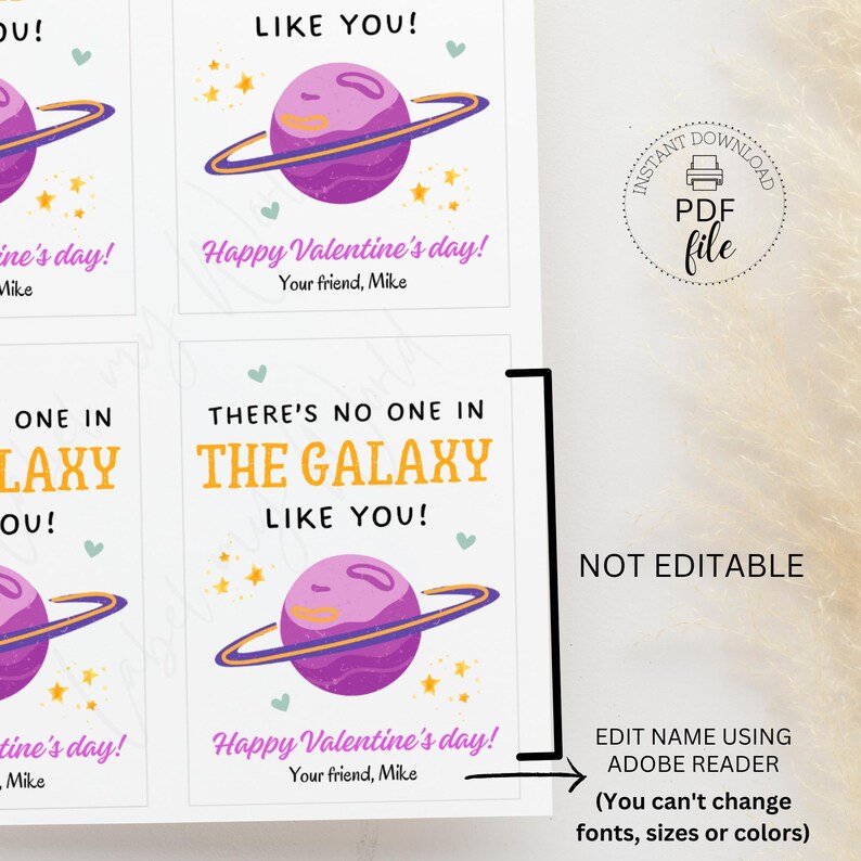 Printable Outer Space Valentine Gift Tag, There's No One in the Galaxy ...