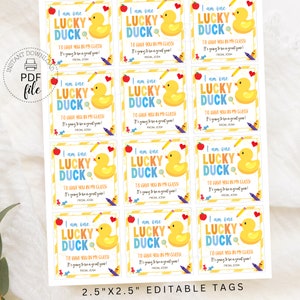 Printable One Lucky Duck Back to School Tags, Happy First Day of School ...