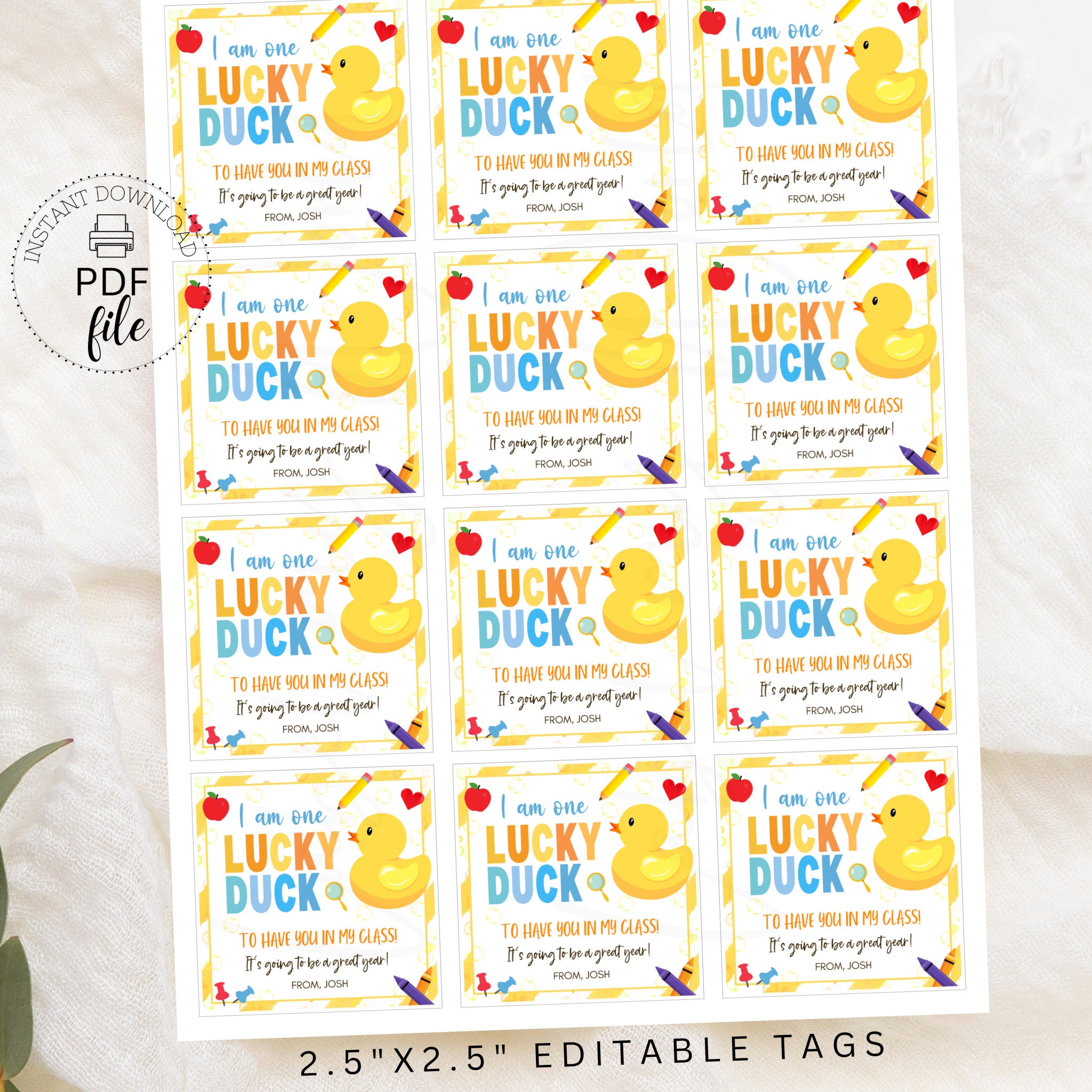 Printable One Lucky Duck Back to School Tags, Happy First Day of School ...