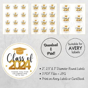Class of 2024 Grad Party Favor Stickers Printable Thank You Gift Tags ...