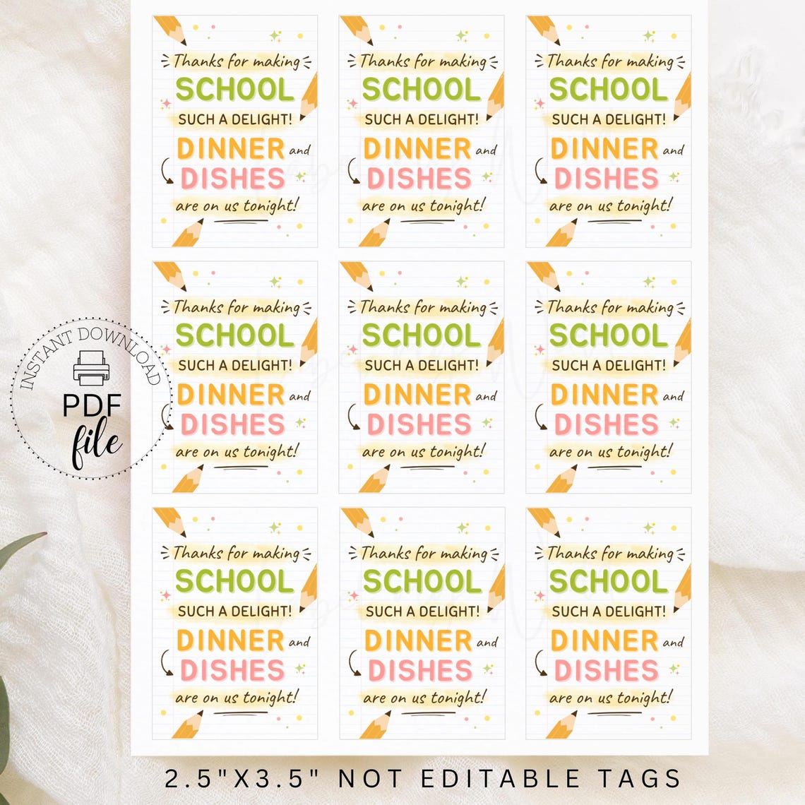 Printable School Staff Meal Appreciation Gift Tag, Thanks for Making ...