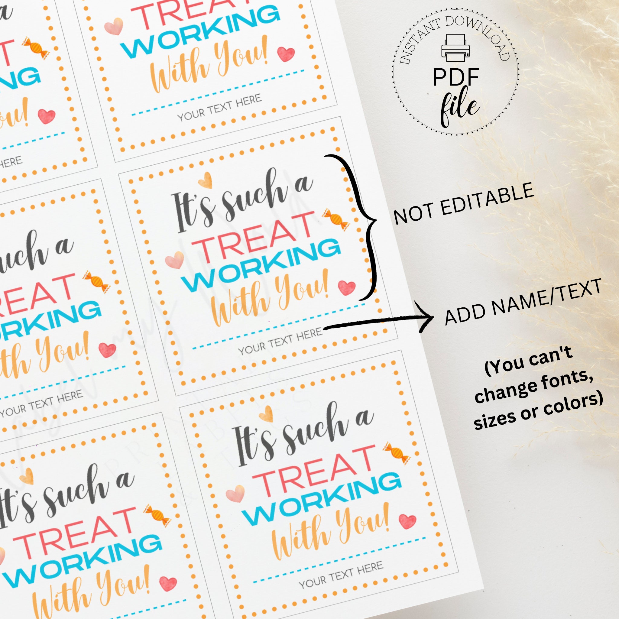 It's Such a Treat Working With You Personalized Tag Printable Employee Appreciation Gift Tag ...