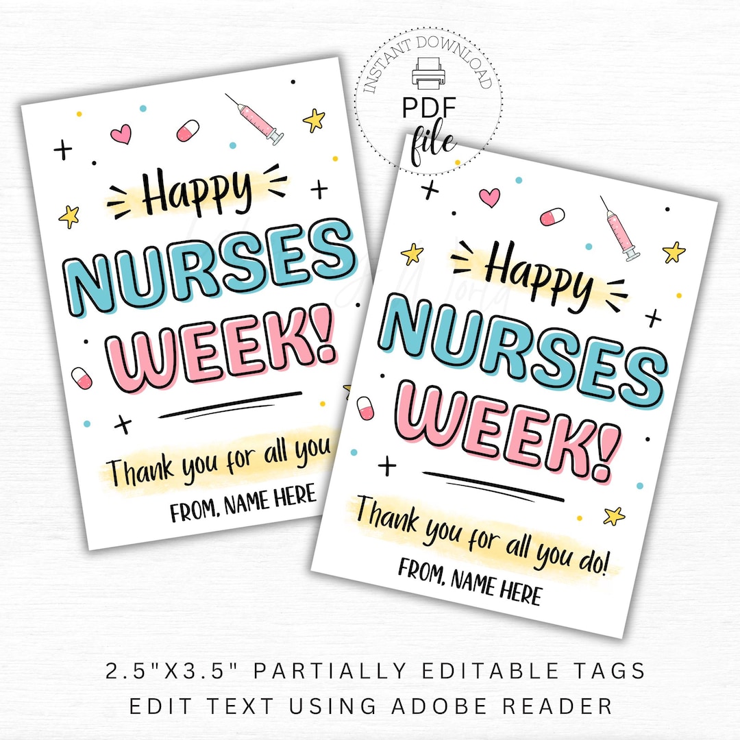Happy Nurses Week Printable Gift Tag, Nurse Appreciation Day ...