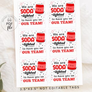 Printable Soda Gift Tag, We Are Sodalighted to Have You on Our Team ...