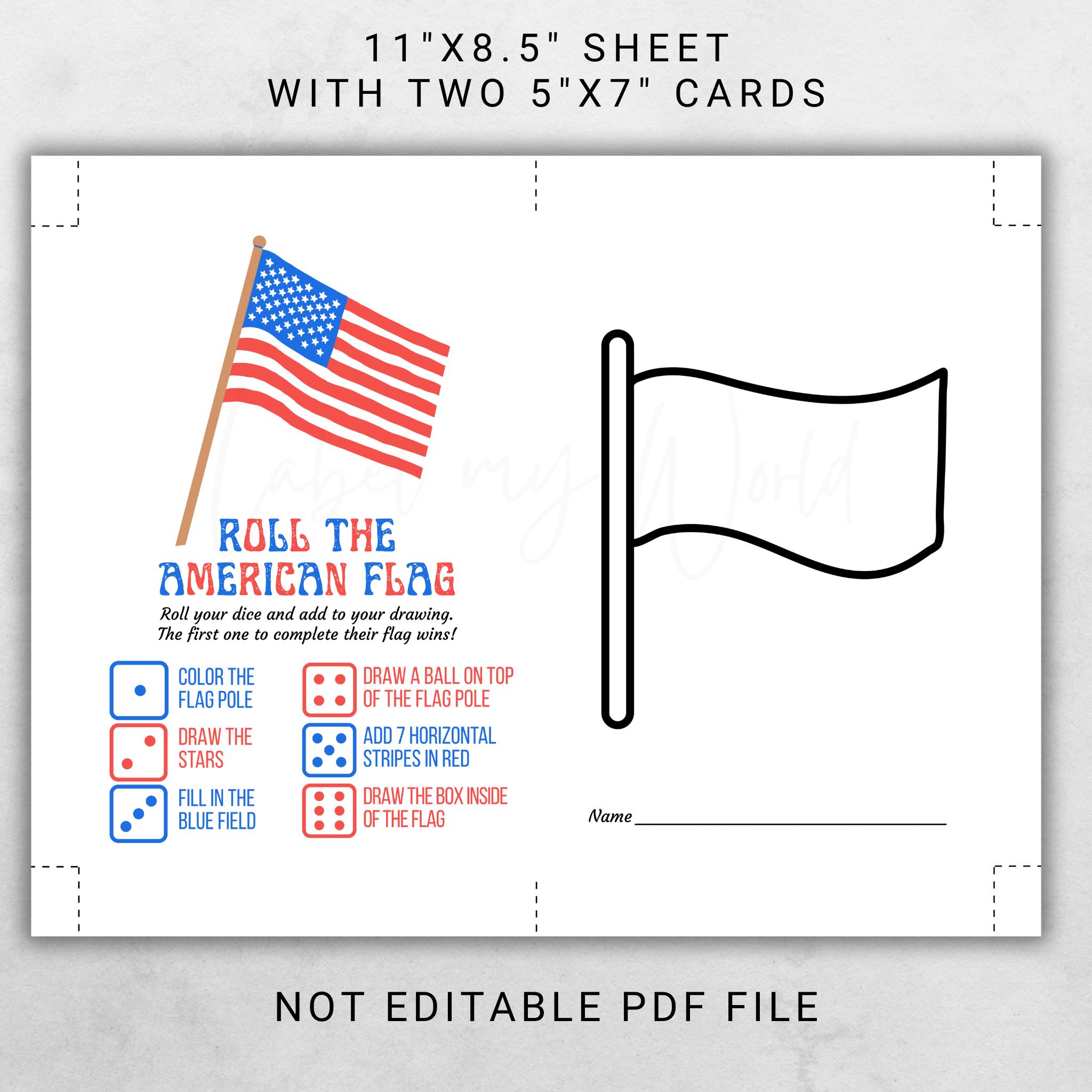 Printable Roll the American Flag Game, 4th of July Kids Activity 5"x7 ...